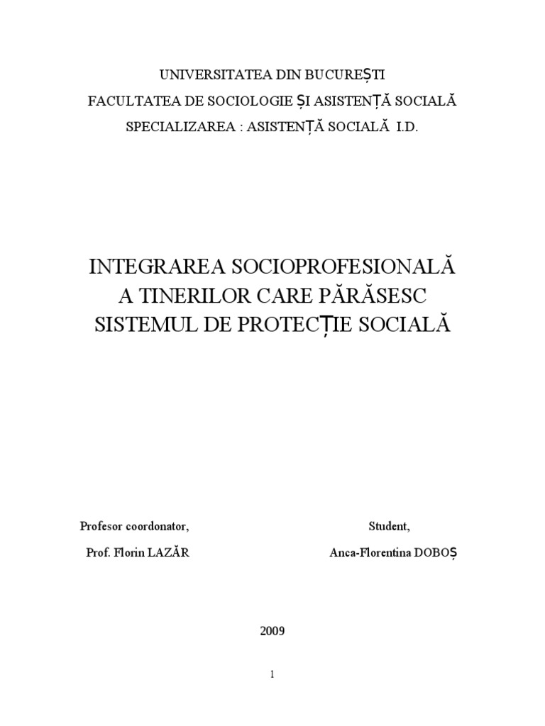Integrarea Socioprofesionala A Tinerilor Care Parasesc Sistemul de ...