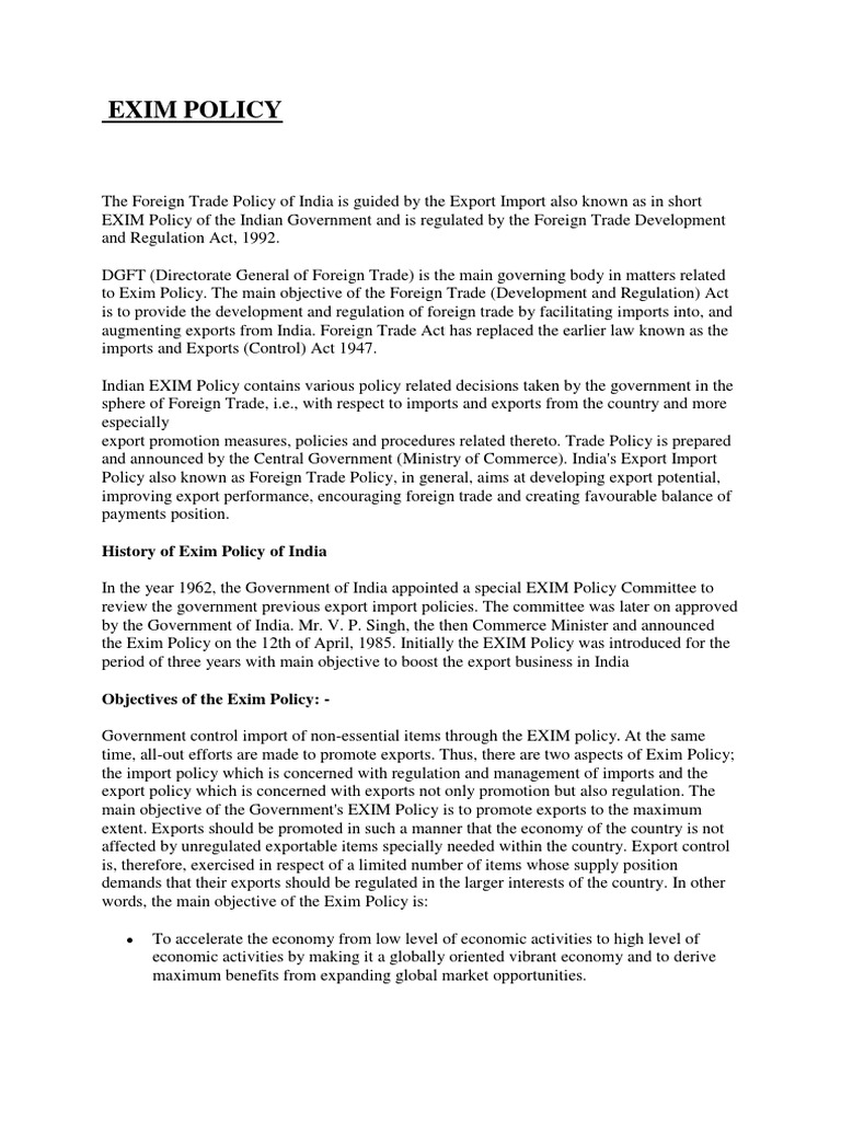 Exim Policy | PDF | Exports | Economics