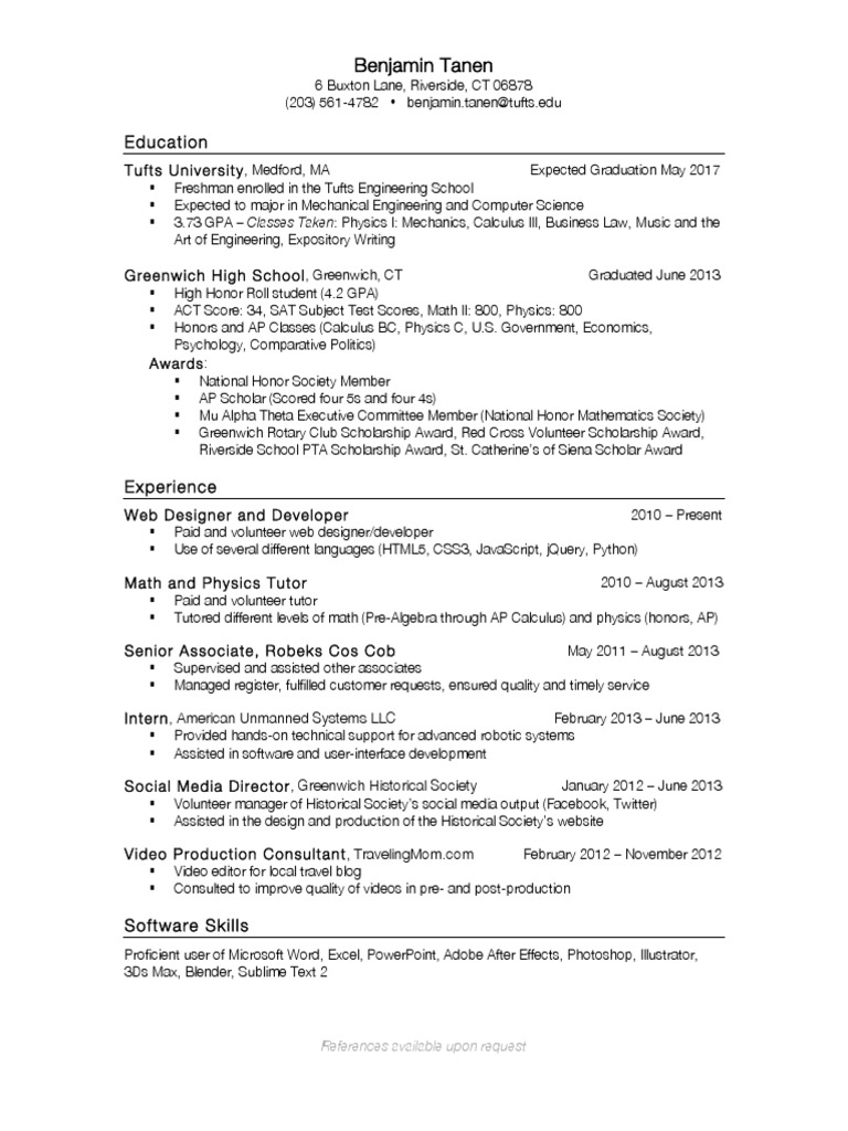 Benjamin Tanen Resume | PDF
