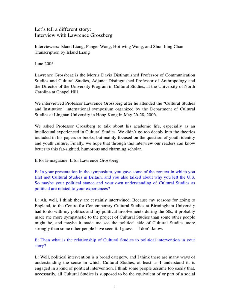 Let's Tell A Different Story: Interview With Lawrence Grossberg | PDF ...