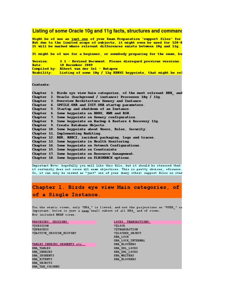 Oracle Rdbms Keypoints | PDF | Oracle Database | Cache (Computing)