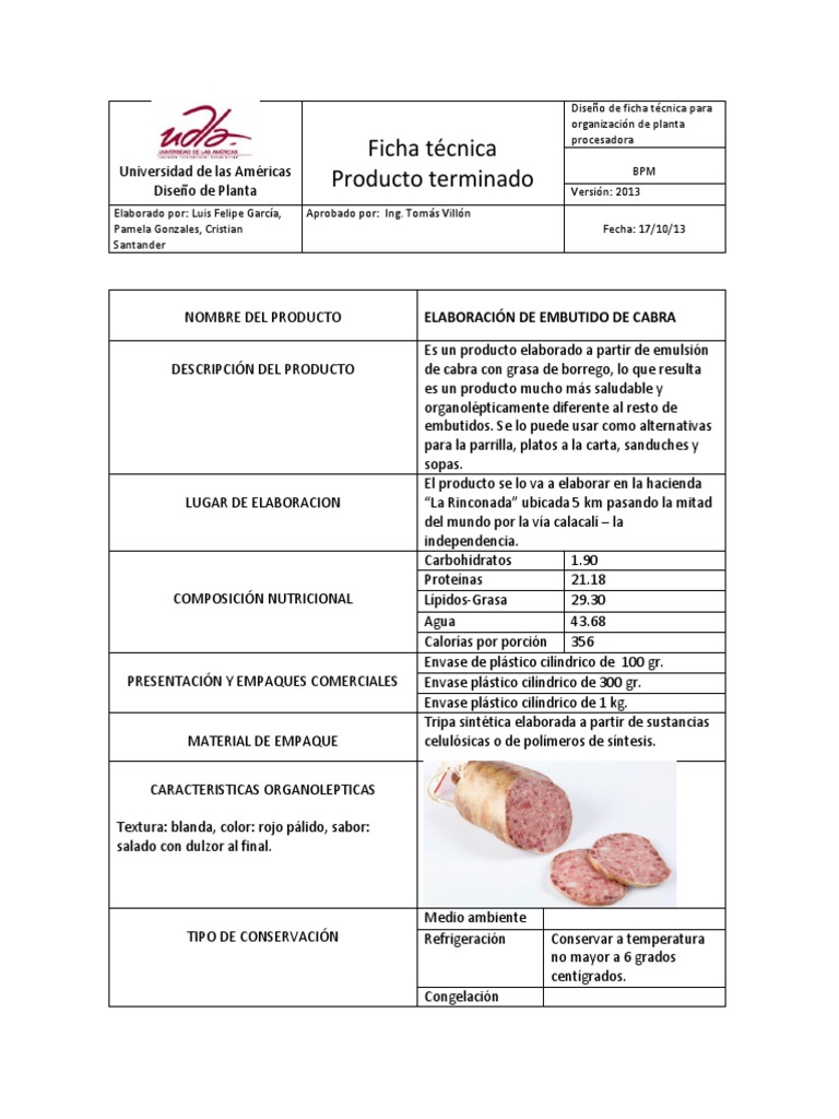Ficha Tecnica Embutidos | PDF | Carne | El plastico Ficha Tecnica Embutidos | PDF | Carne | El plastico