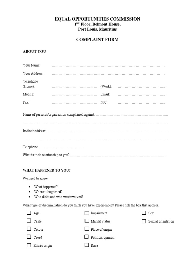 EOC Complaint Form | PDF | Social Institutions | Social Science