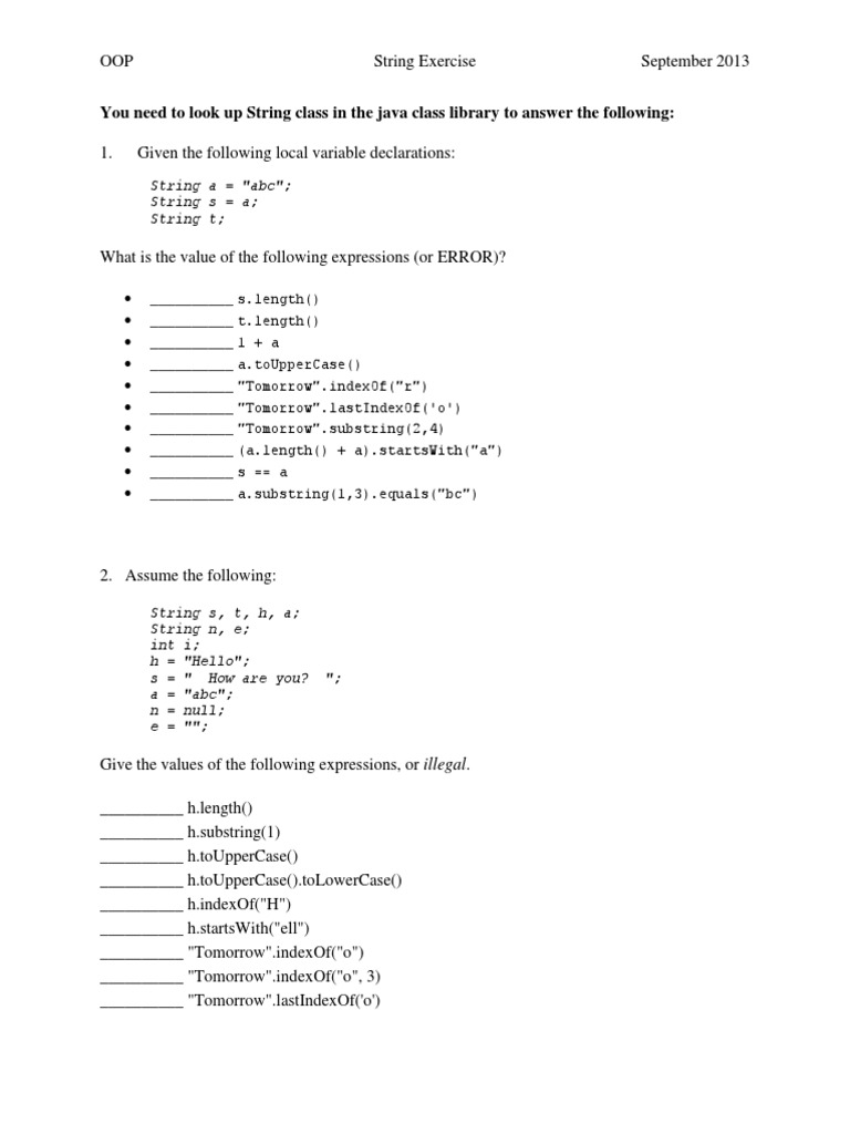 String Exercise Pdf Integer Computer Science String Computer 9638