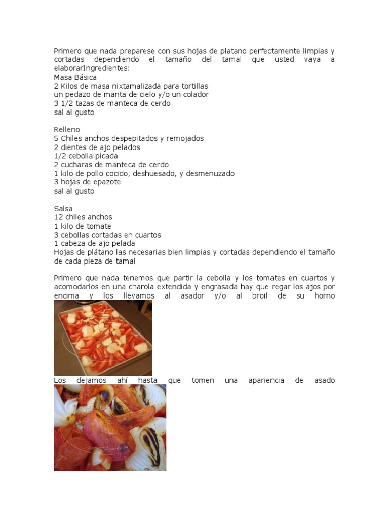 Receta de Tamales de Masa Colada | PDF | Salsa | Cocina