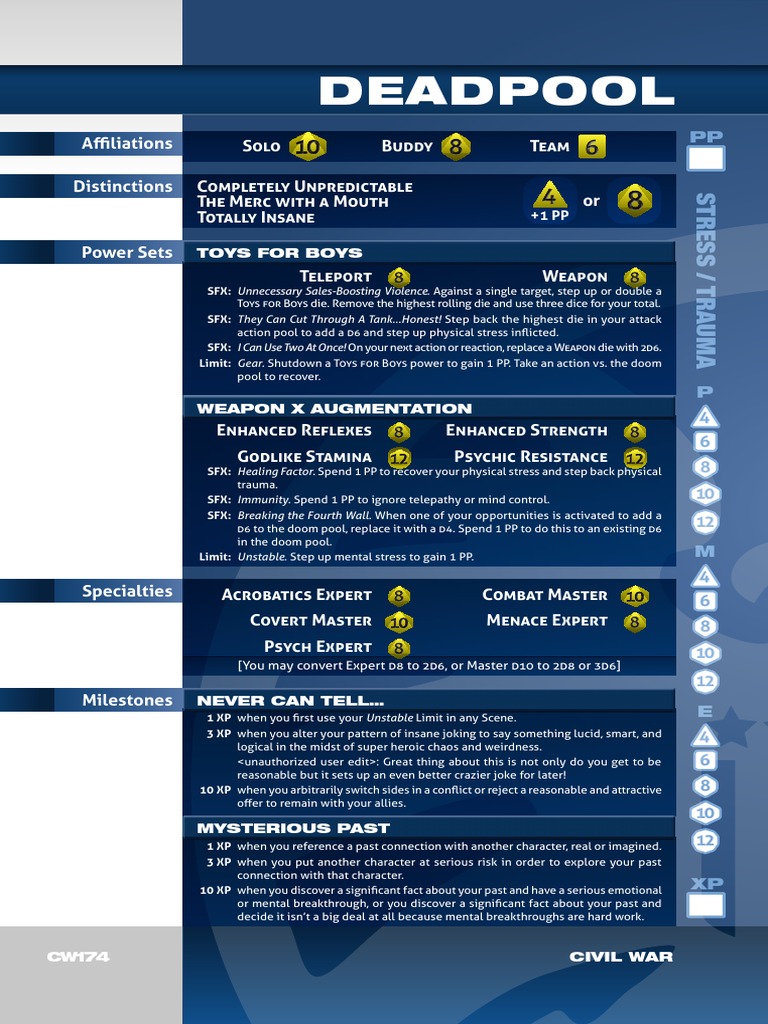 Deadpool Marvel Heroic Sheet | PDF | Leisure