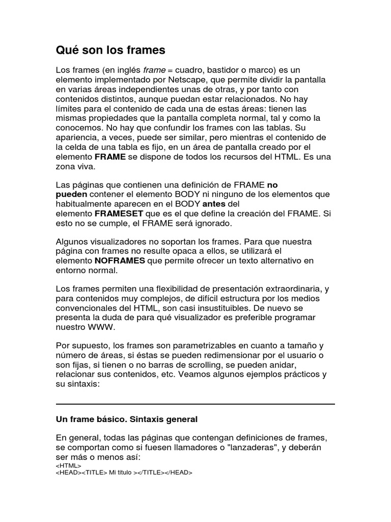 Qué son los frames | HTML | Áreas de informática