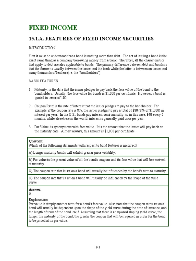 Features of Fixed Income Securities | PDF | Repurchase Agreement ...
