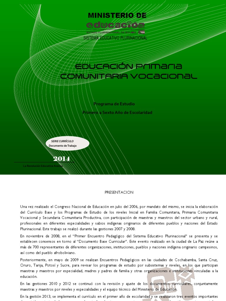 Ministerio de Educación Bolivia - Programas de Estudio Epcv 2014 | PDF ...
