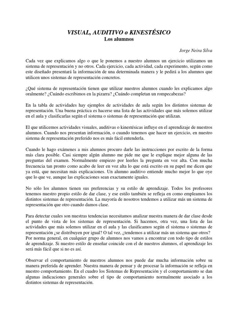 Visual, Auditivo, Kinestésico | PDF | Información | Memoria