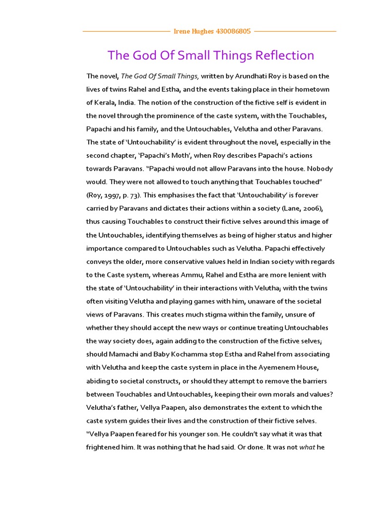 God Small Things Novel Reflects Caste Construction Selves | PDF ...