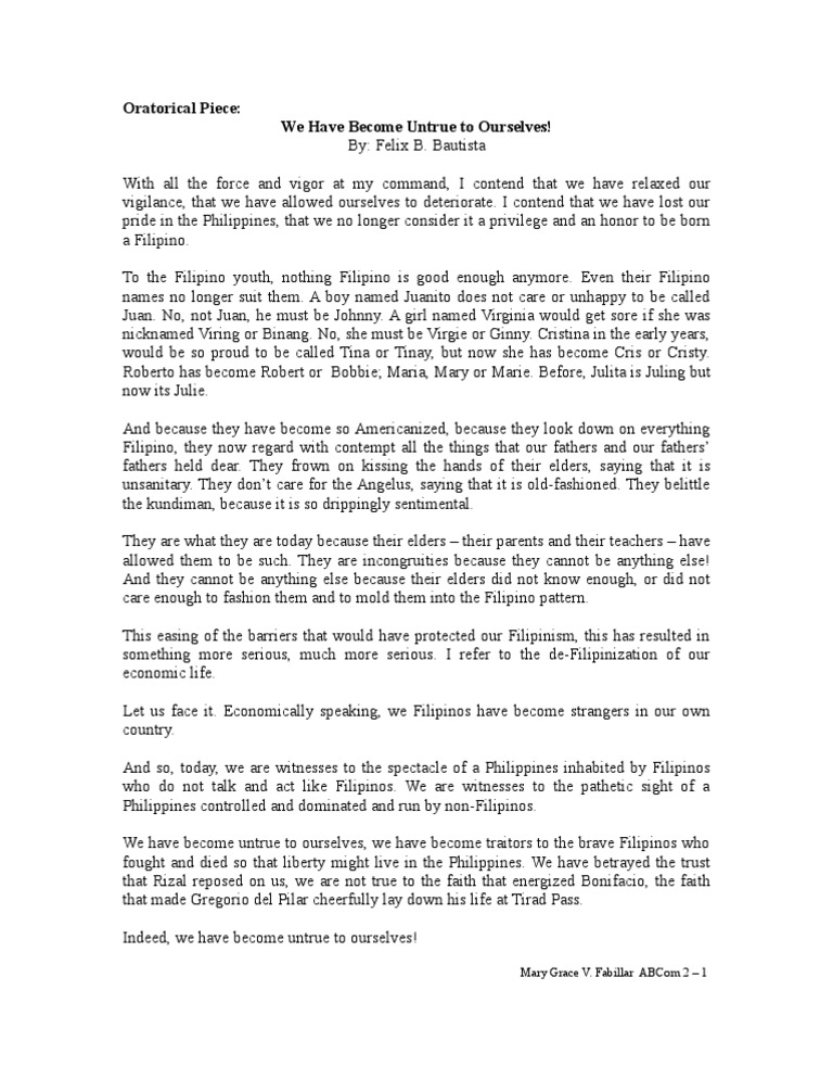 Oratorical Piece | PDF | Philippines