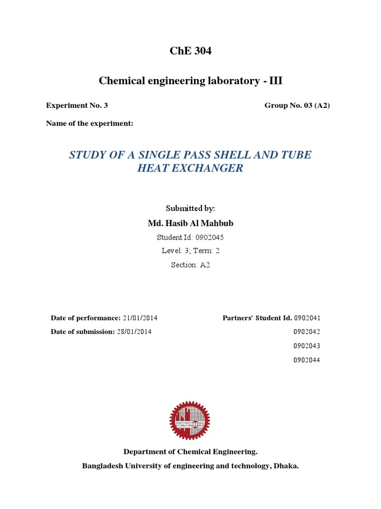 Study of A Single Pass Shell and Tube Heat Exchanger | PDF | Heat ...