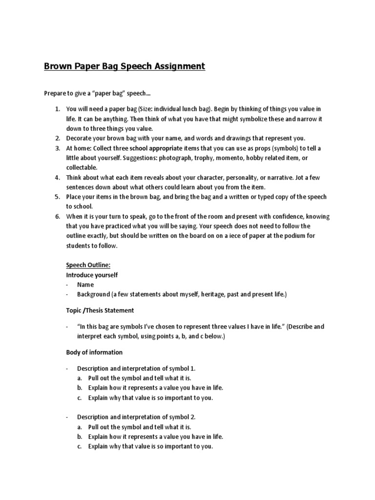 Brown Paper Bag Speech Assignment | PDF | Symbols | Human Communication