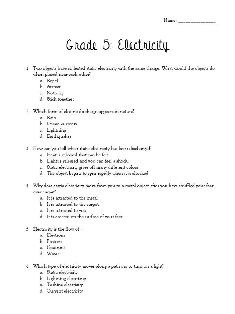 Science Test-Electricity | PDF