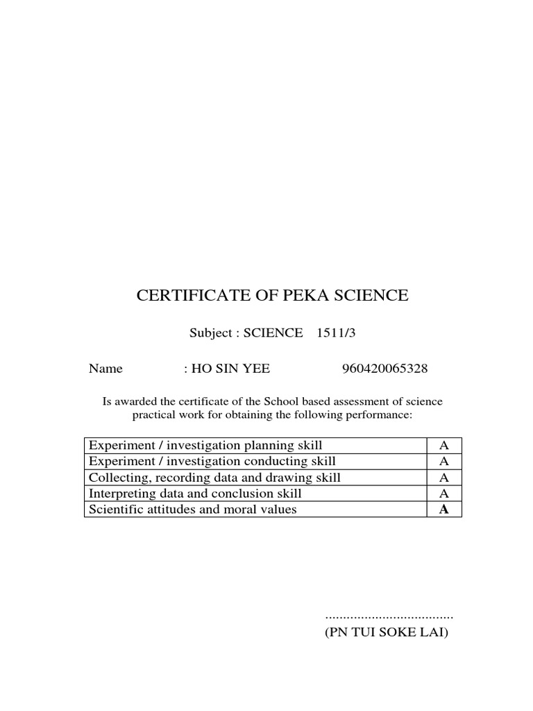 Certificate of Excellence in Science | PDF