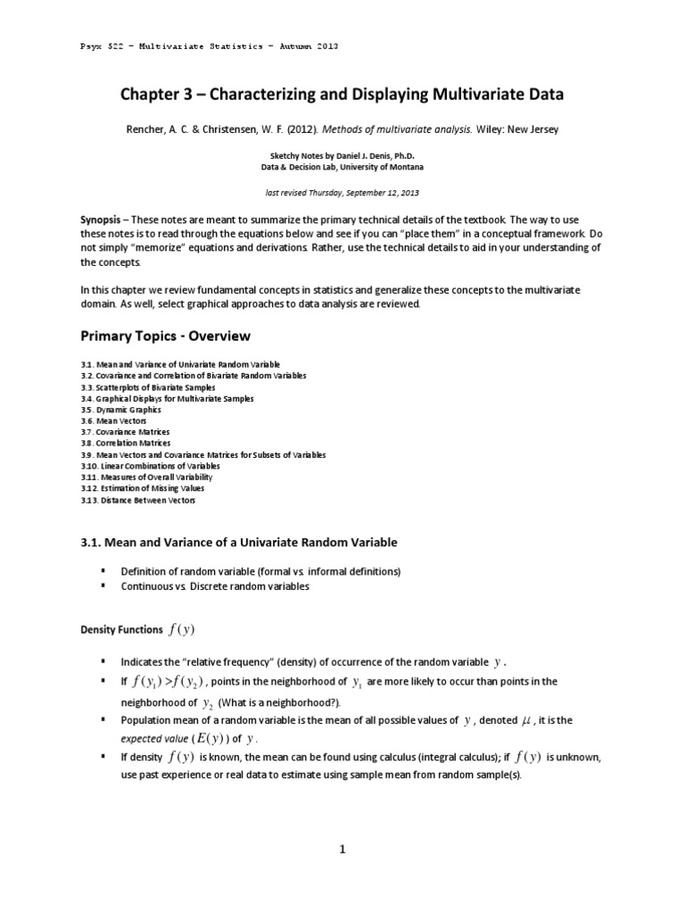 Characterising and Displaying Multivariate Data | PDF | Covariance ...