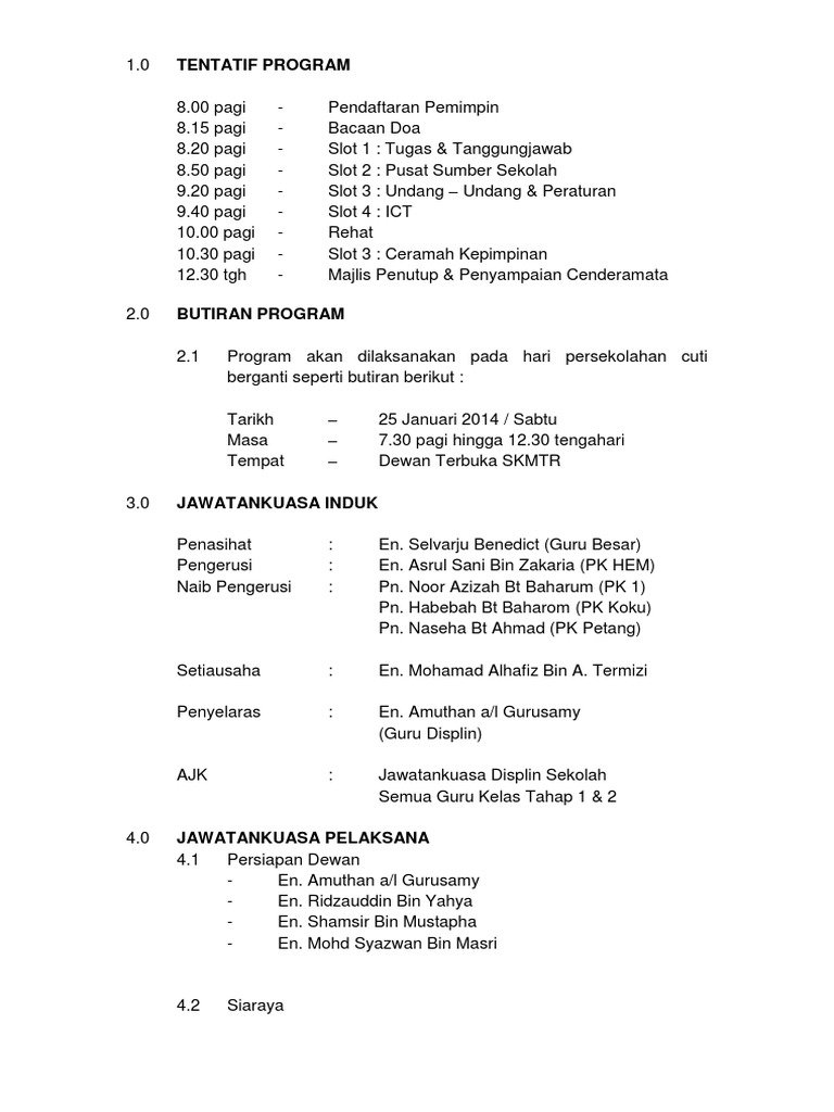 Tentatif & Jawatankuasa Program Kursus Kepimpinan | PDF