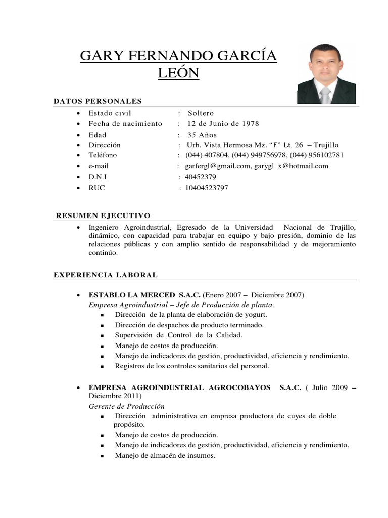 Curriculum Gary | PDF | Agronegocios | Microsoft