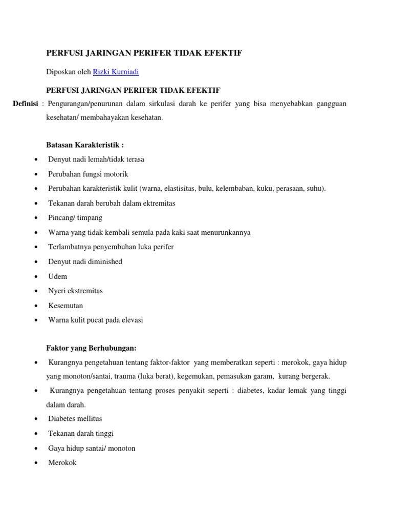 Perfusi Jaringan Perifer Tidak Efektif | PDF | Kesehatan Holistik