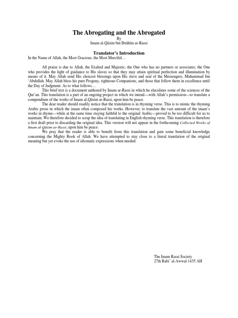 The Abrogating and The Abrogated | PDF | Quran | Islam