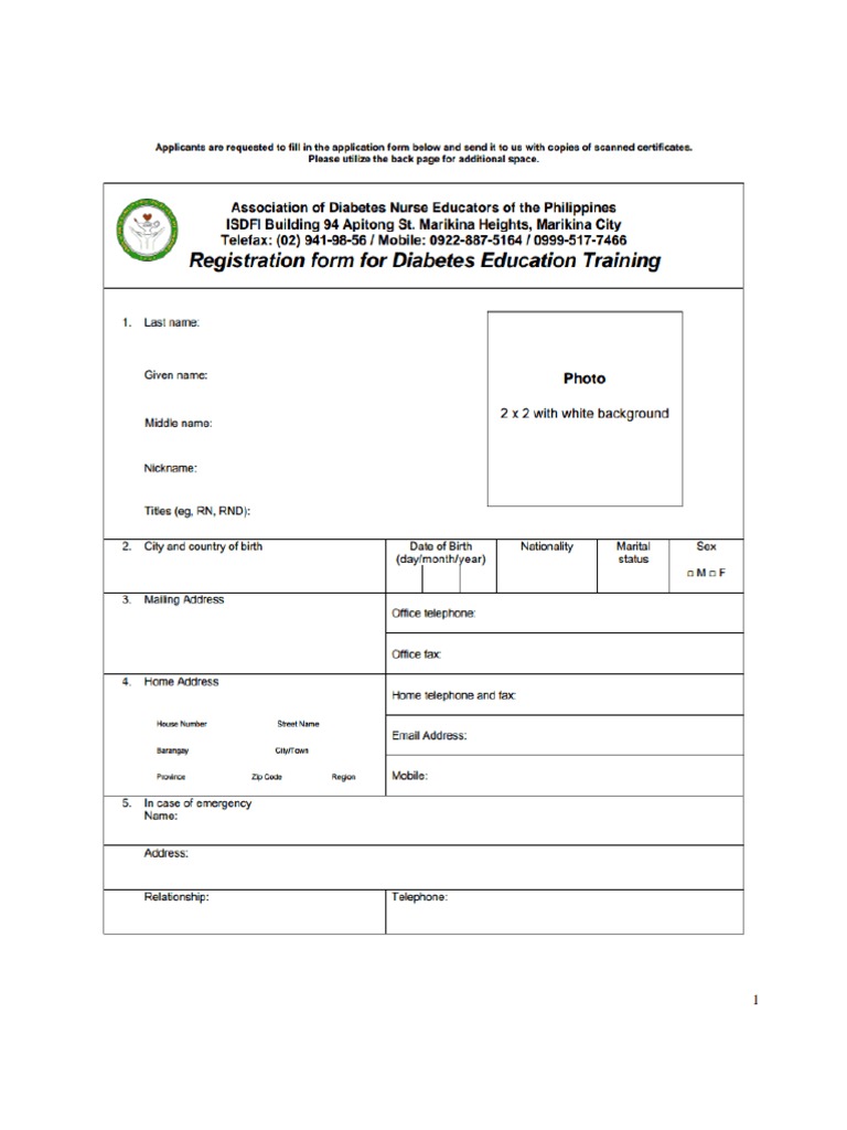ADNEP Diabetes Education Training Registration Form | PDF
