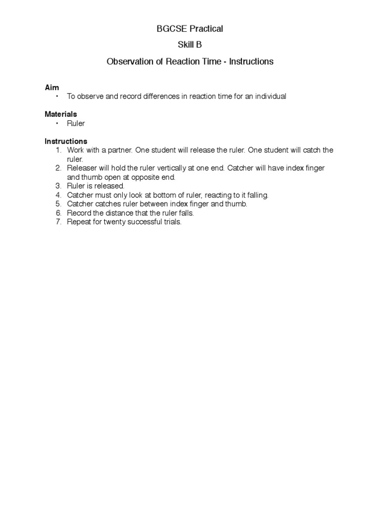 Measure Reaction Time with Ruler Test | PDF