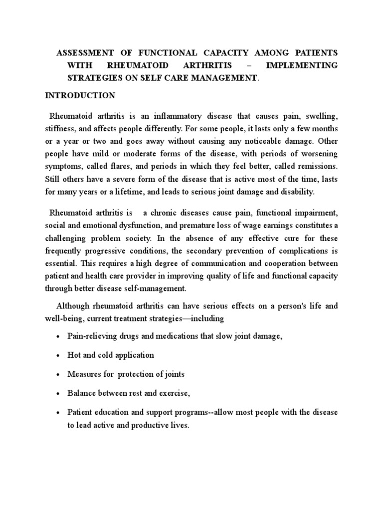 Rheumatoid Arthritis - Assessment of Functional Performances of The ...