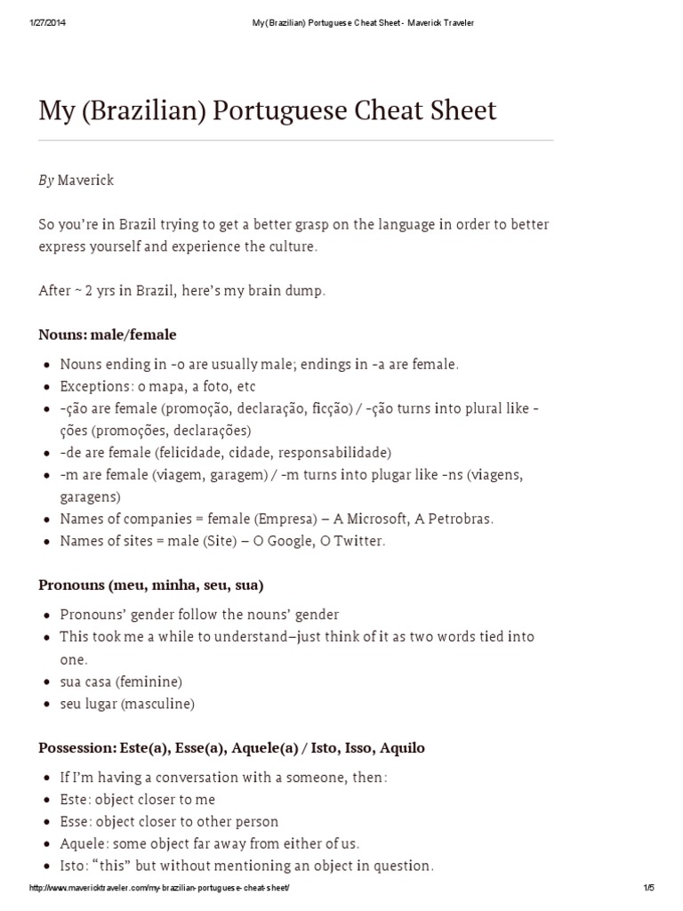 My (Brazilian) Portuguese Cheat Sheet - Maverick Traveler | PDF ...