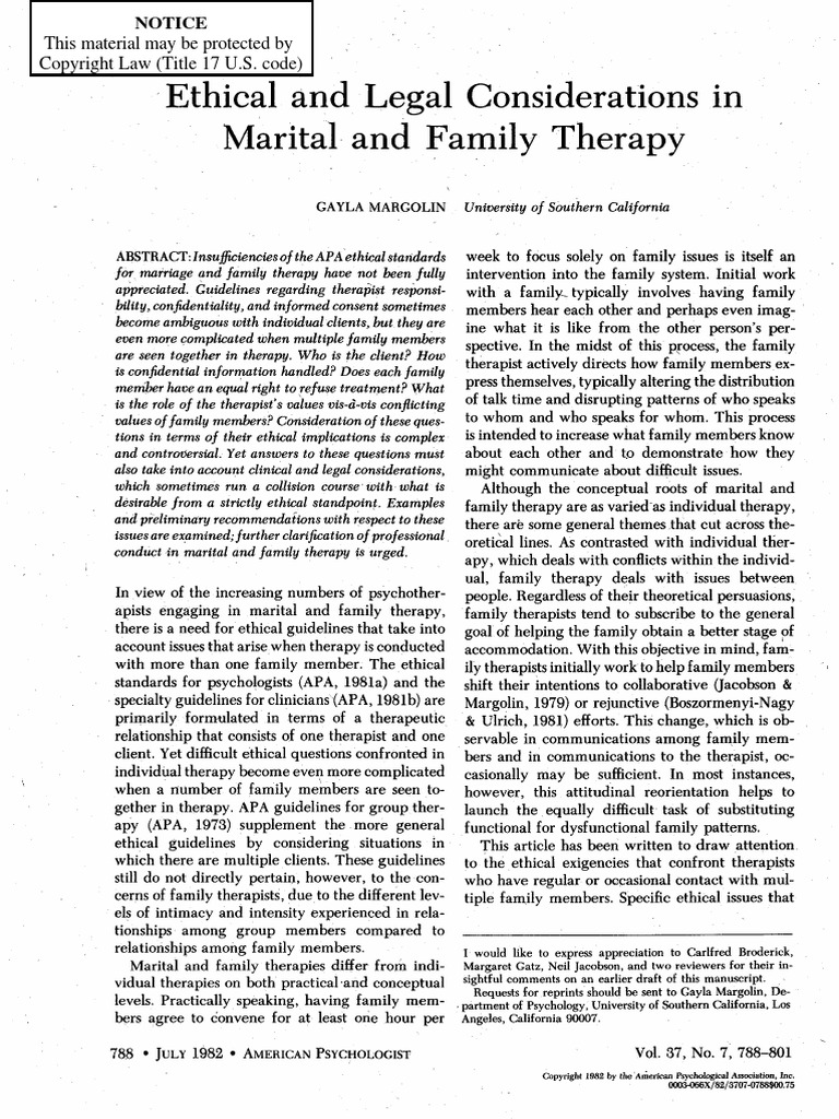 Ethical and Legal Considerations MFT | PDF | Family Therapy | Psychotherapy