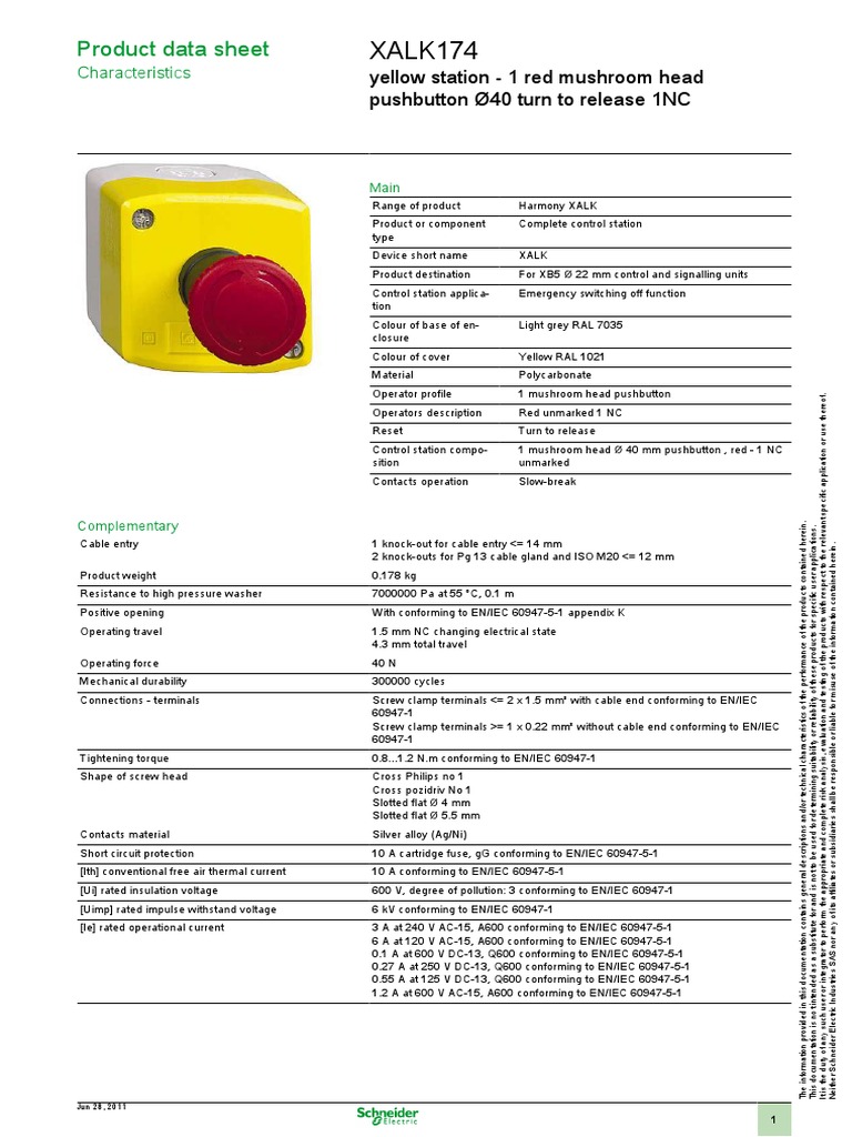 XALK174: Product Data Sheet | PDF | International Electrotechnical ...
