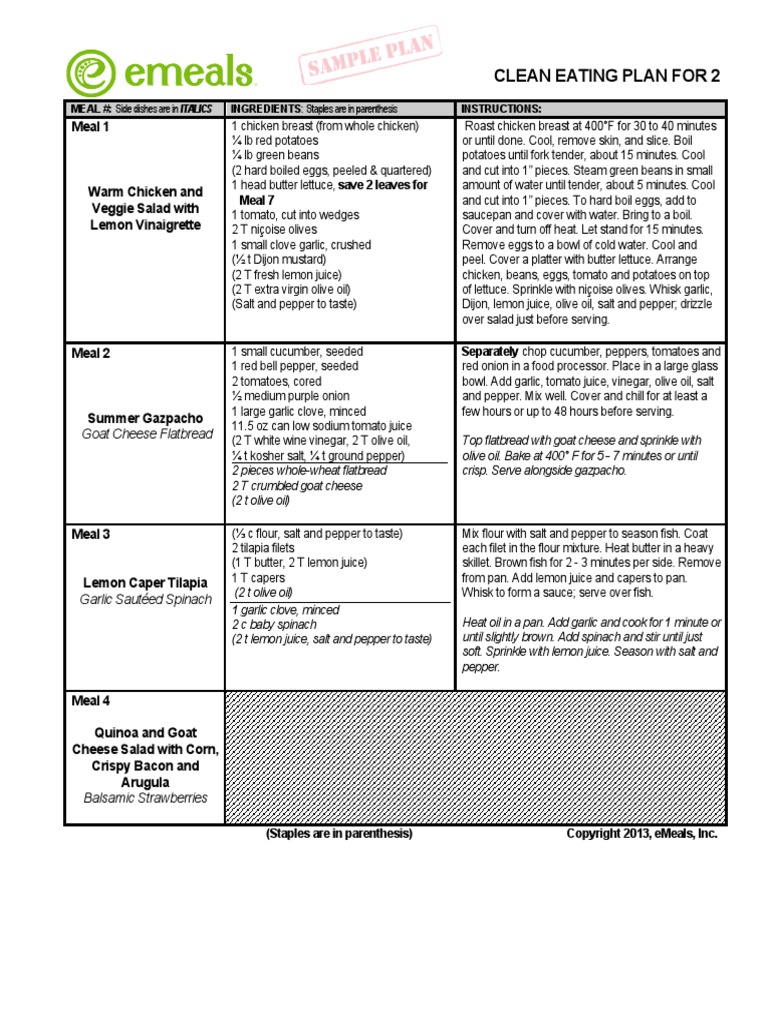 Emeals Clean Eating For2 Plan | PDF | Salad | Food And Drink Preparation