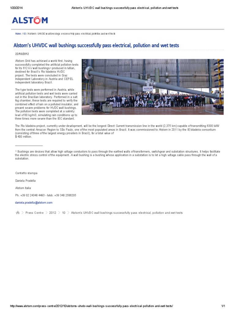 Alstom's UHVDC Wall Bushings Successfully Pass Electrical, Pollution ...