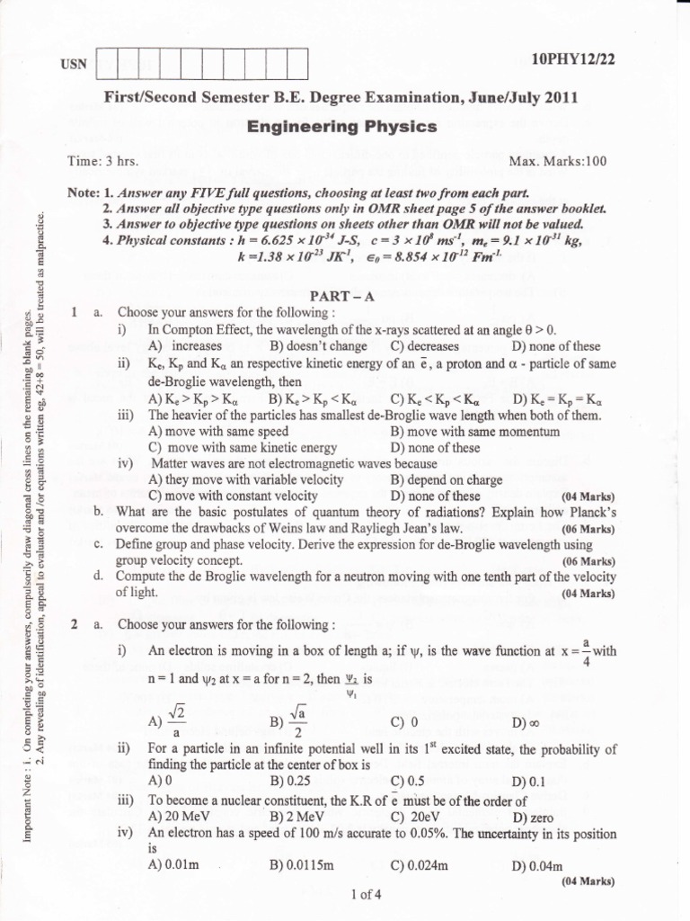 Vtu Be 1st Year Physics Question Paper | PDF | Laser | Dielectric