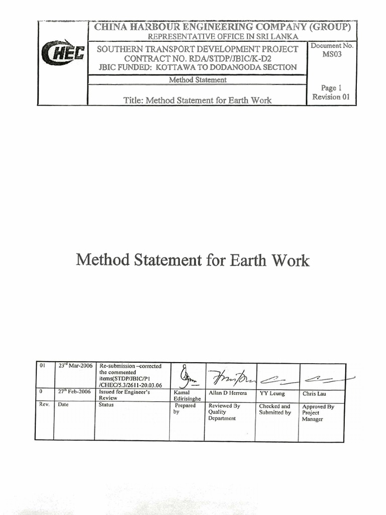 Earthwork Method Statement Guide | PDF | Excavation (Archaeology ...