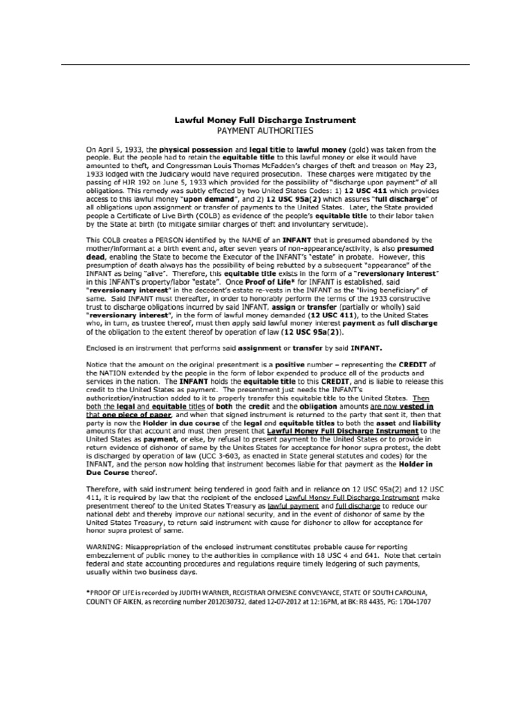 Lawful Money Discharge Process Explained | PDF | Title (Property ...