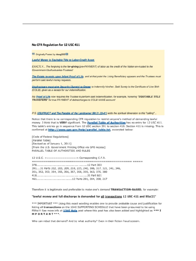 No CFR Regulation For 12 USC 411 PDF | PDF | United States Code | Indemnity