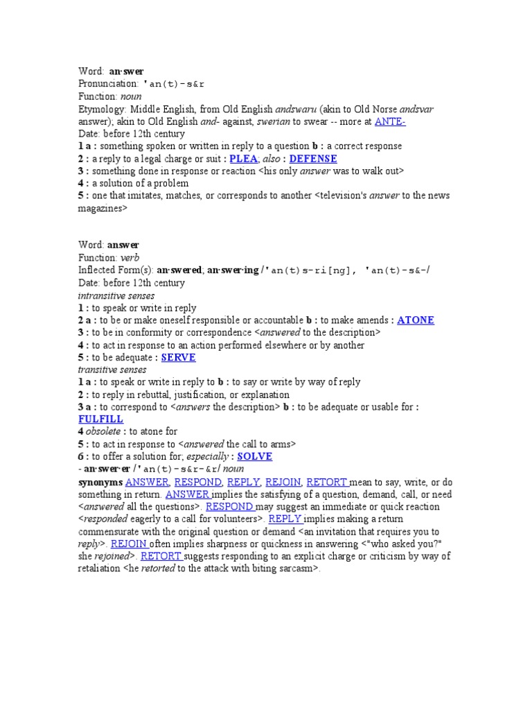Understanding 'Answer': Definitions & Uses | PDF | Language Arts ...