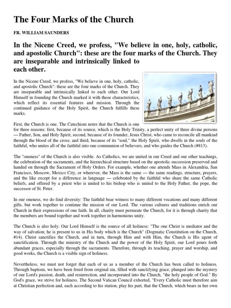 The Four Marks of The Church | PDF | Catholic Church | Eucharist