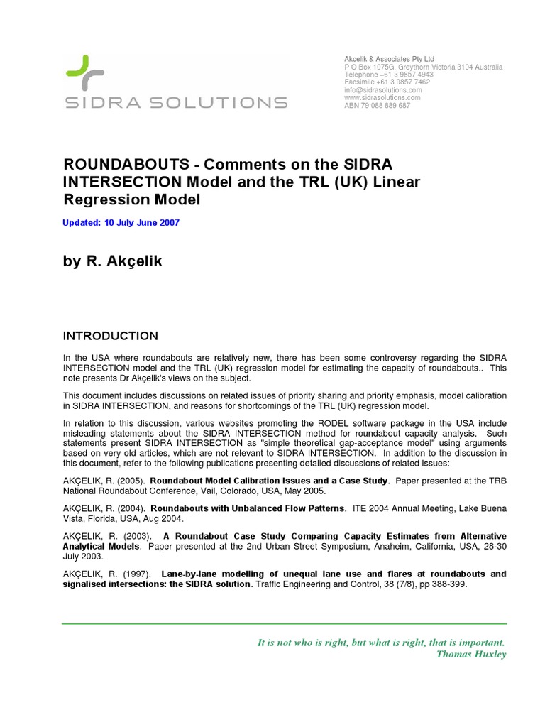 SIDRA Intersection Model Overview | PDF | Regression Analysis | Traffic