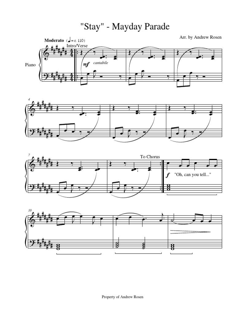 Stay Mayday Parade Sheet Music | Divertissement (Général)