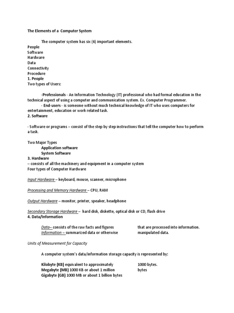 The Elements of A Computer System | PDF | Computer Hardware | Computer ...