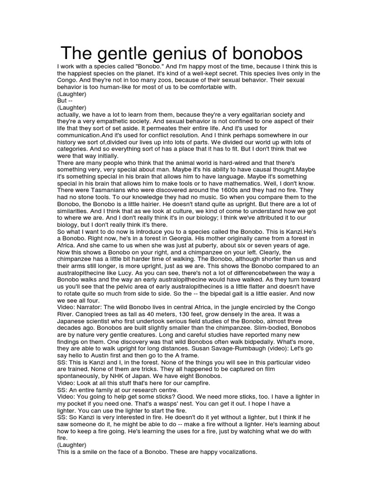 Bonobo Behavior and Intelligence | PDF | Chimpanzee