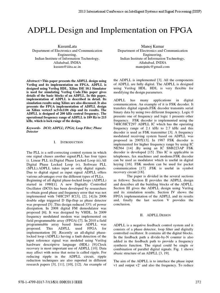 ADPLL Design and Implementation On FPGA | PDF | Detector (Radio ...