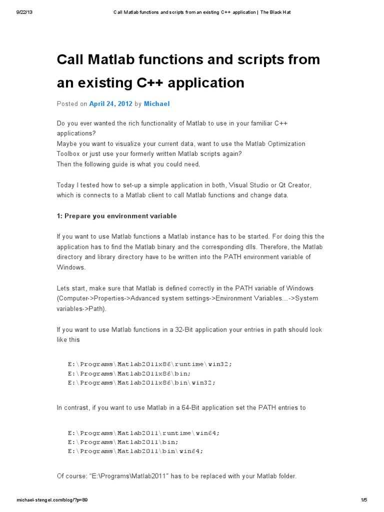 Call Matlab Functions and Scripts From An Existing C++ Application ...