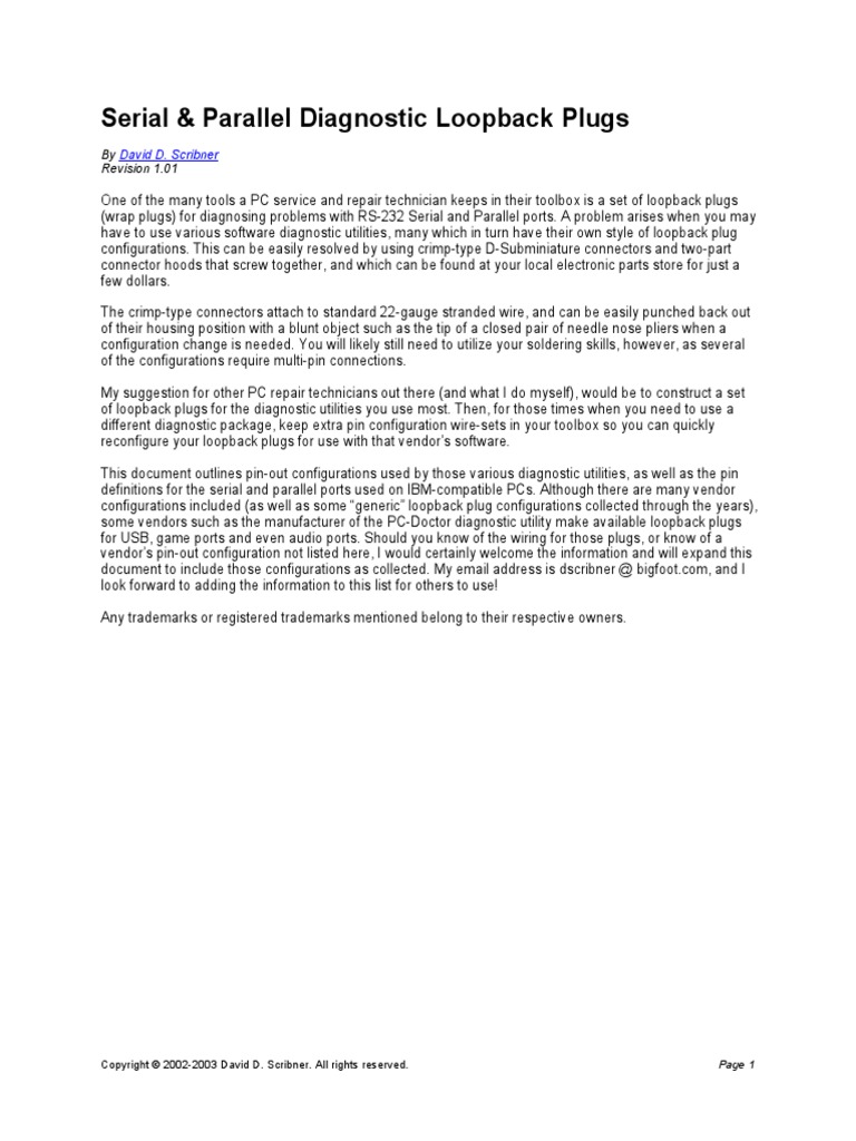 Serial-Parallel Loopback Plugs | PDF | Electrical Connector | Office ...