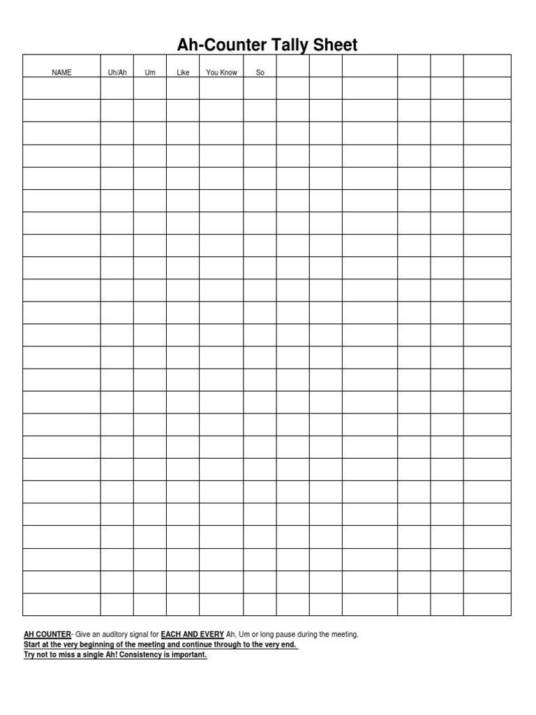 Speech Filler Tracking Sheet | PDF | Language Arts & Discipline