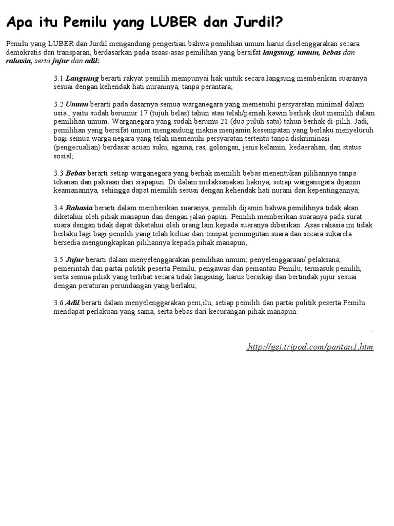 Apa Itu Pemilu Yang LUBER Dan Jurdil | PDF | Politik | Fiksi Misteri ...