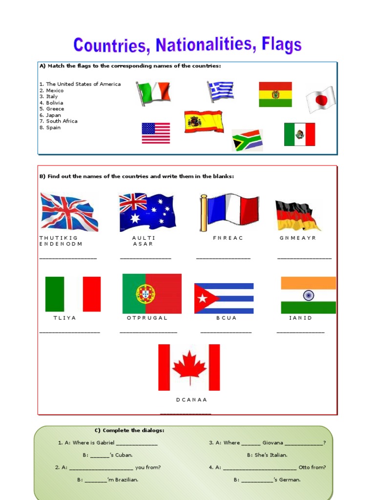 Flags and Nationalities Exercise | PDF