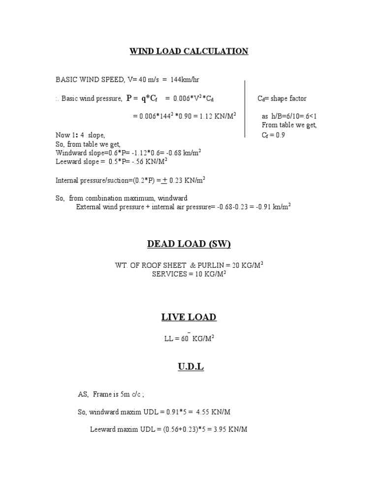 Wind Load Calc.10m.span | PDF